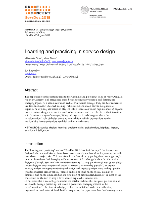 (PDF) Learning and practicing in service design
