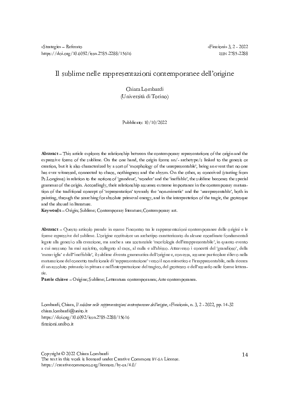 (PDF) Il sublime nelle rappresentazioni contemporanee dell'origine