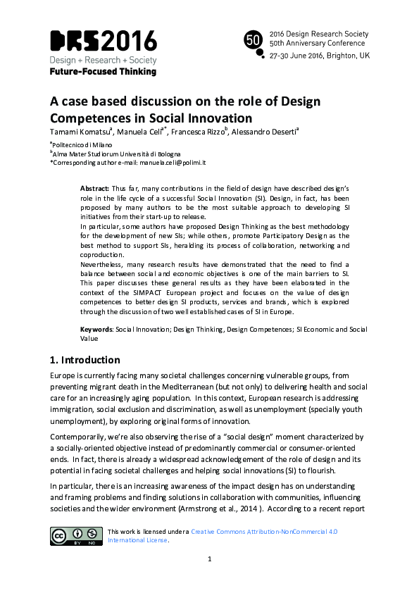 (PDF) A case based discussion on the role of Design Competences in ...