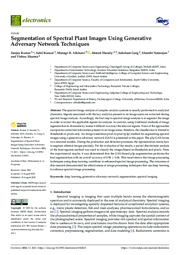 Pdf Segmentation Of Spectral Plant Images Using Generative Adversary Network Techniques