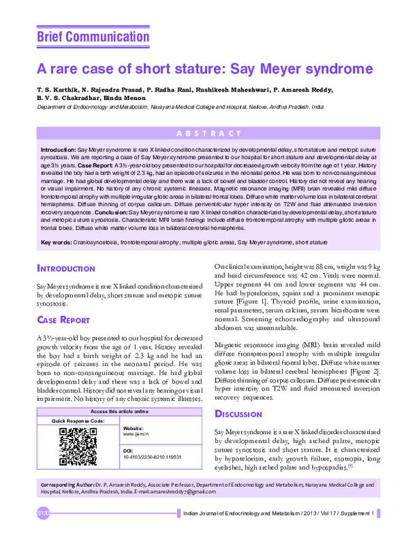 (PDF) A rare case of short stature: Say Meyer syndrome | amaresh reddy ...