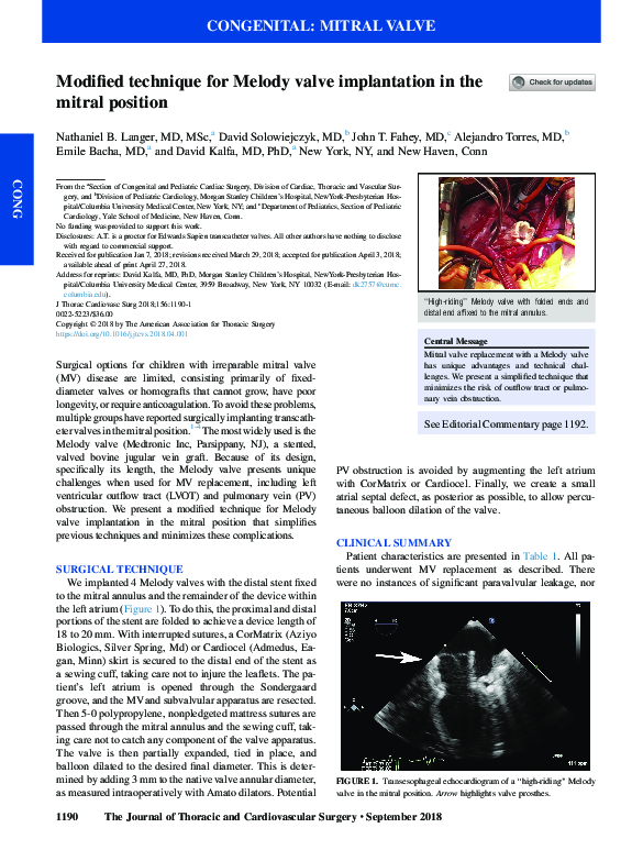 (PDF) Modified technique for Melody valve implantation in the mitral ...