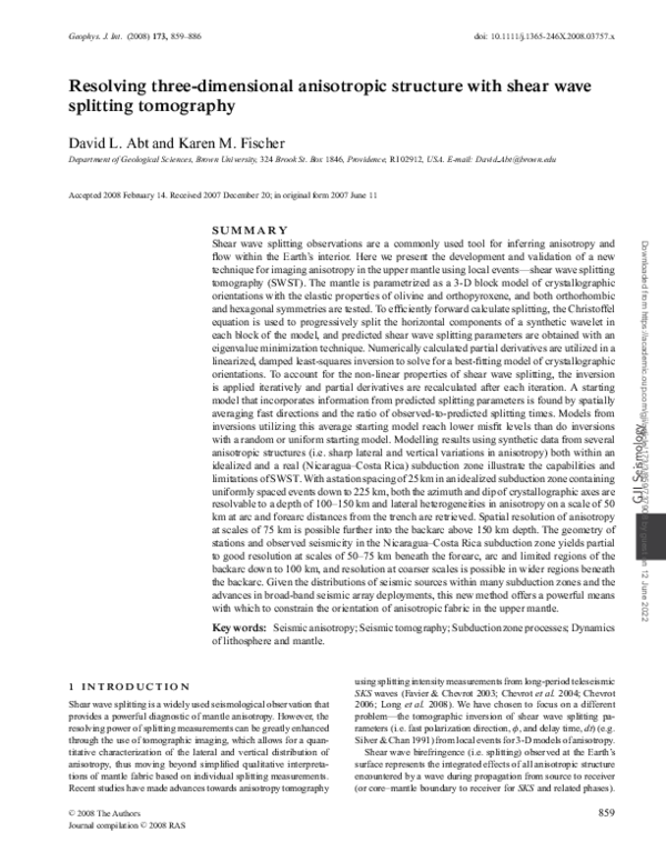 (PDF) Resolving three-dimensional anisotropic structure with shear wave splitting tomography