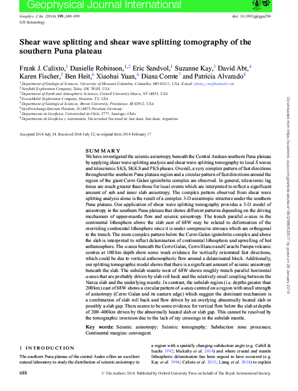 (PDF) Shear wave splitting and shear wave splitting tomography of the southern Puna plateau