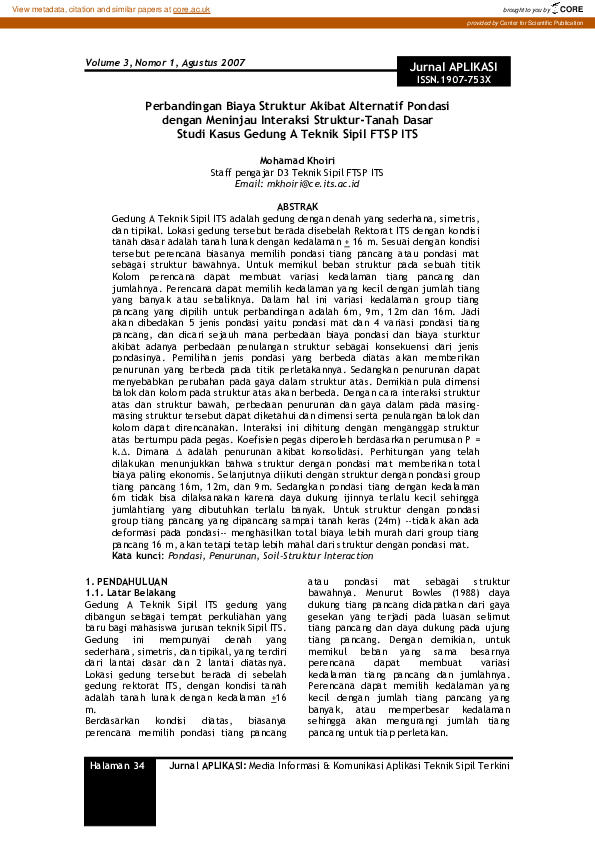 (PDF) Perbandingan Biaya Struktur Akibat Alternatif Pondasi dengan Meninjau Interaksi Struktur ...
