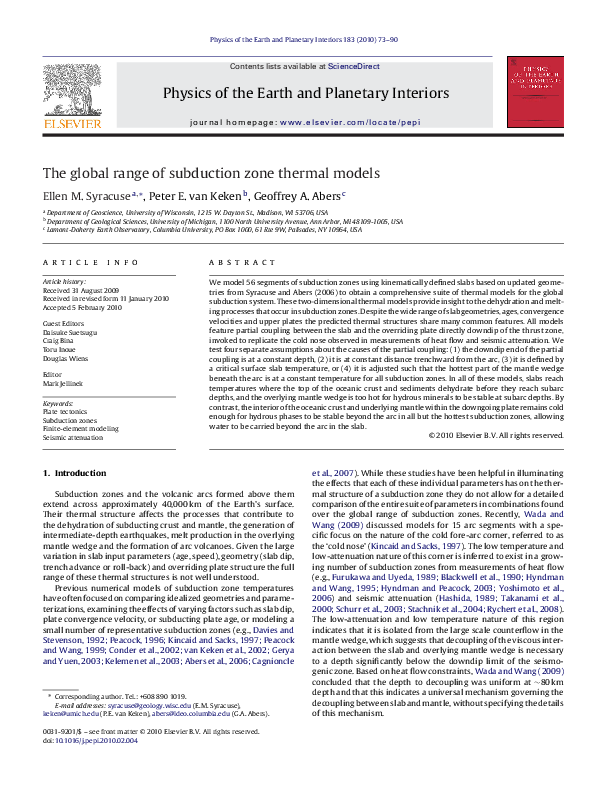(PDF) The global range of subduction zone thermal models