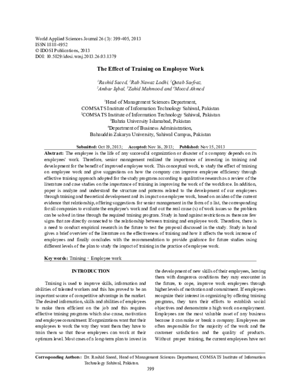 (PDF) The Effect of Training on Employee Work