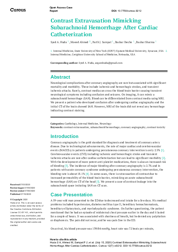 (PDF) Contrast Extravasation Mimicking Subarachnoid Hemorrhage After ...