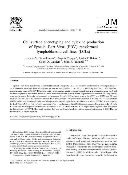 (PDF) Cell surface phenotyping and cytokine production of Epstein–Barr Virus (EBV)-transformed ...
