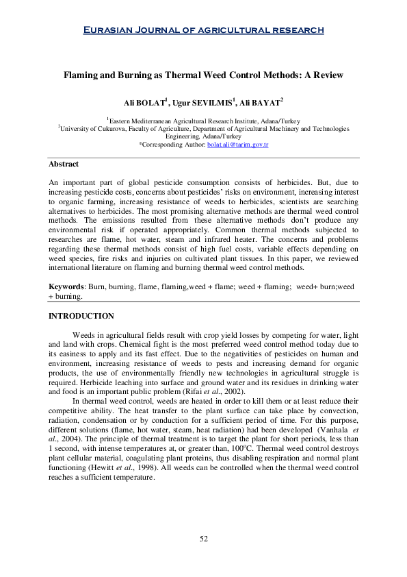 (PDF) Flaming and Burning as Thermal Weed Control Methods: A Review