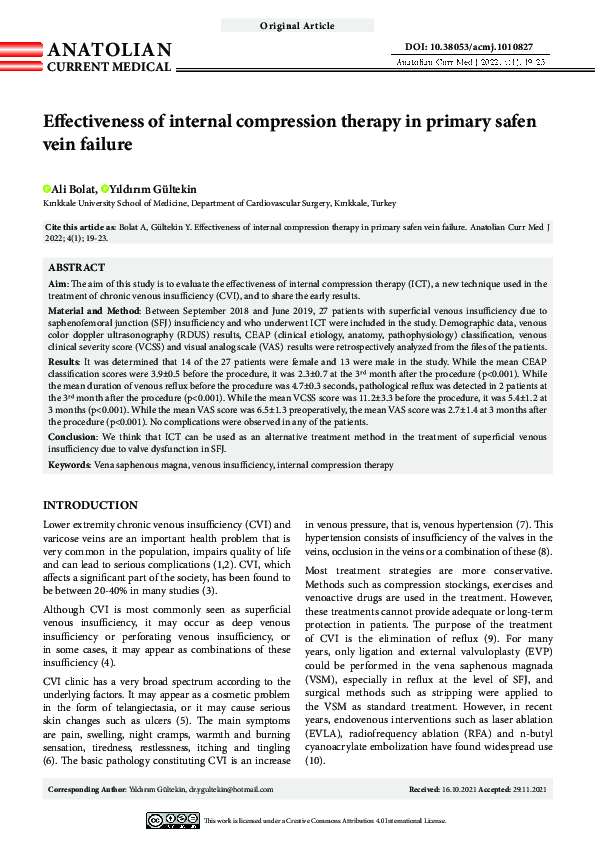 (PDF) Effectiveness of internal compression therapy in primary safen ...