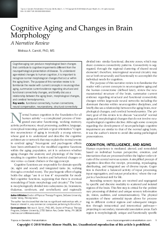 (PDF) Cognitive Aging and Changes in Brain Morphology