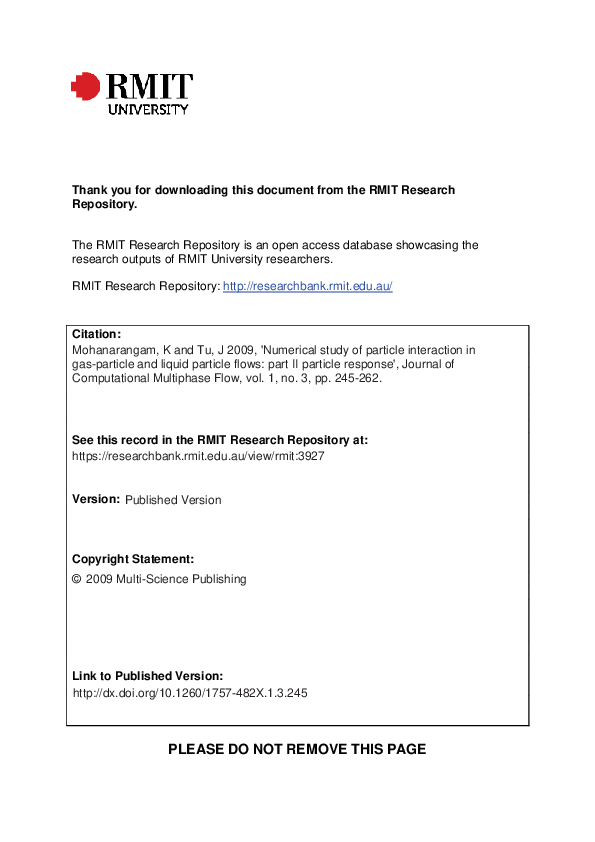 (PDF) Numerical Study of Particle Interaction in Gas-Particle and Liquid-Particle Flows: Part I ...