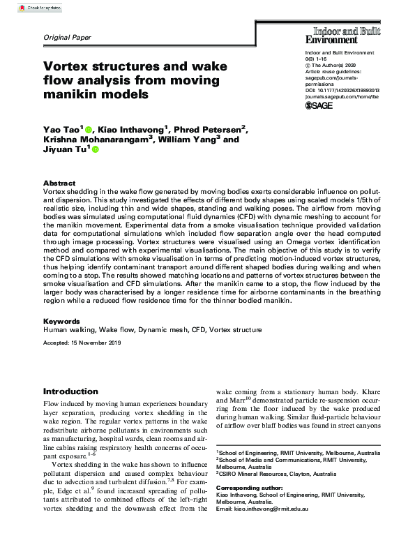 Pdf Vortex Structures And Wake Flow Analysis From Moving Manikin Models