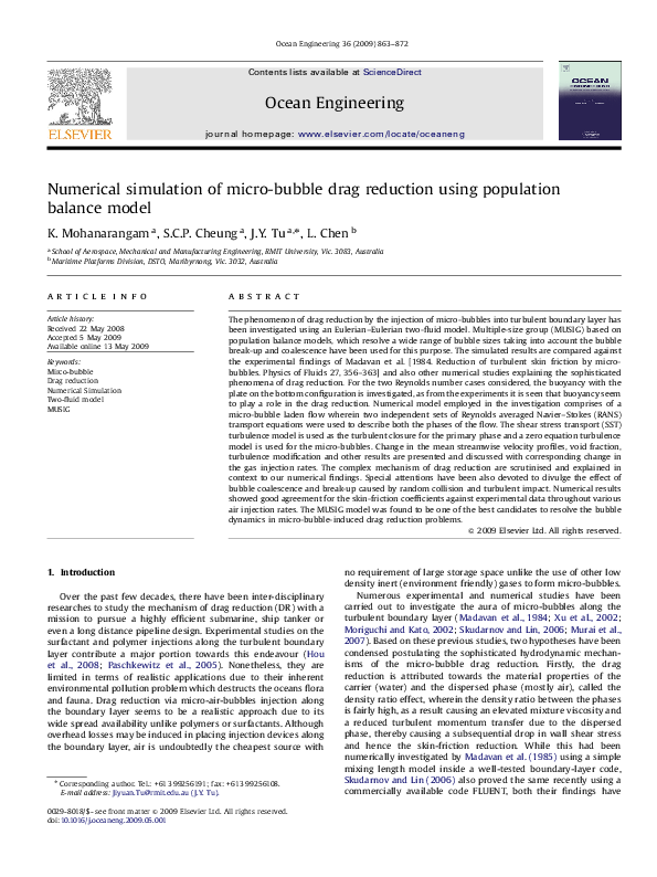(PDF) Numerical simulation of micro-bubble drag reduction using ...