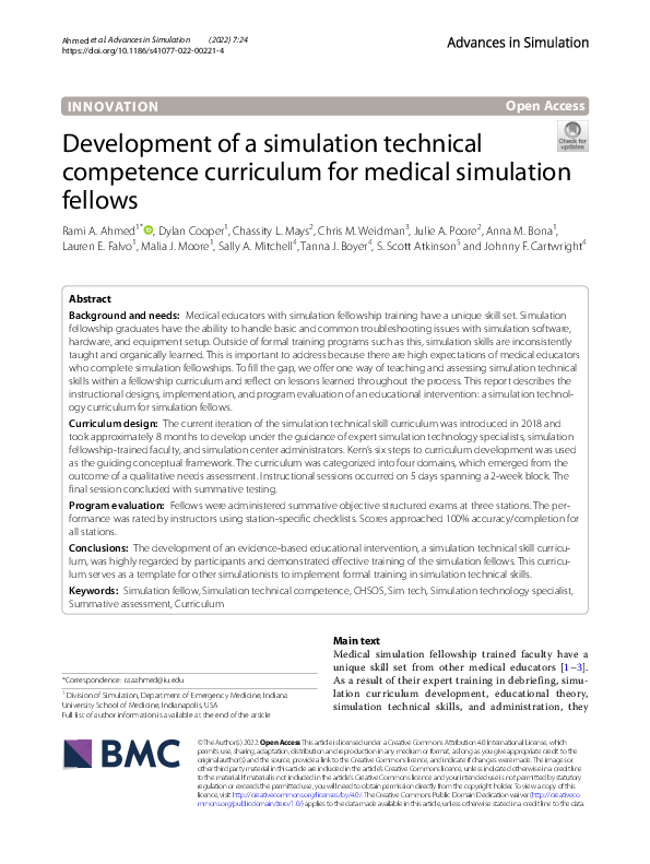 (PDF) Development of a simulation technical competence curriculum for medical simulation fellows