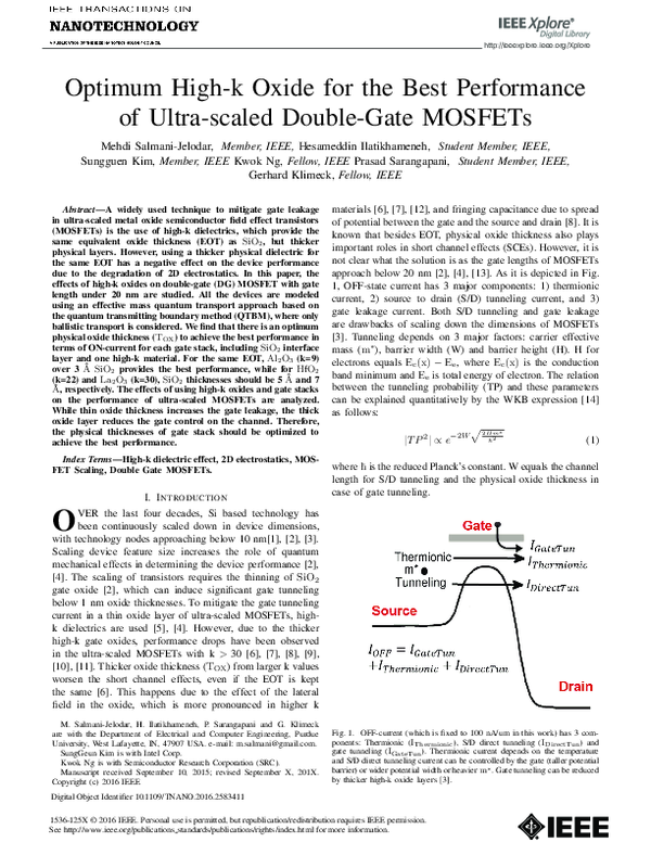 (PDF) Optimum High-k Oxide for the Best Performance of Ultra-Scaled ...
