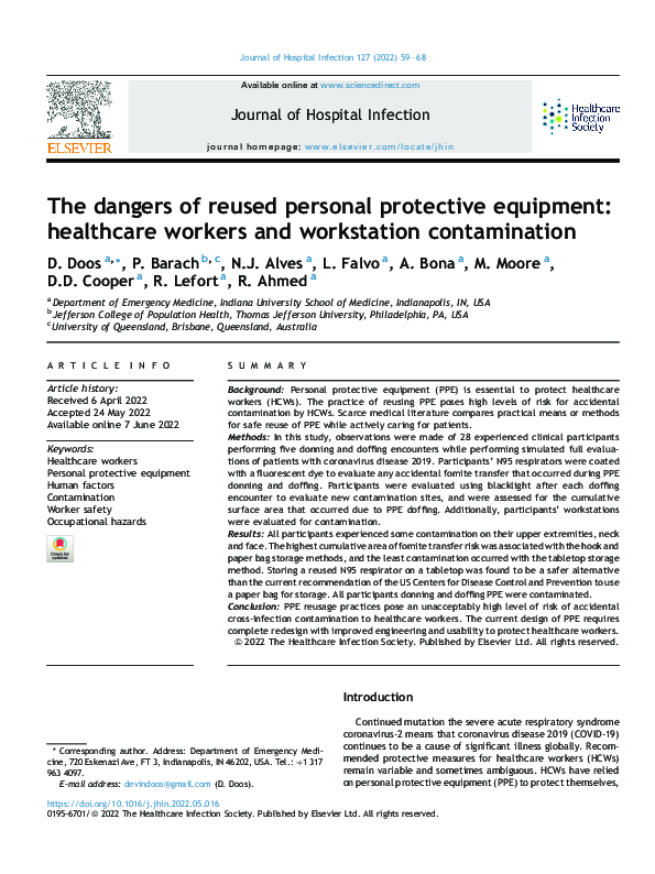 (PDF) The dangers of reused personal protective equipment: healthcare ...