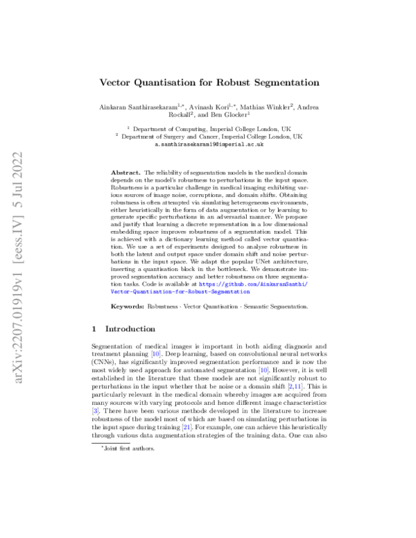 (PDF) Vector Quantisation for Robust Segmentation