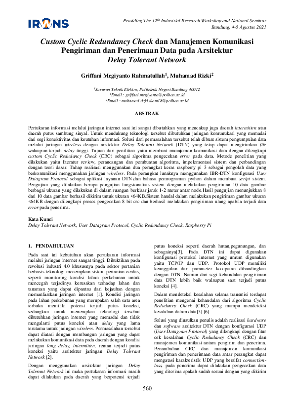 (PDF) Custom Cyclic Redundancy Check dan Manajemen Komunikasi Pengiriman dan Penerimaan Data ...