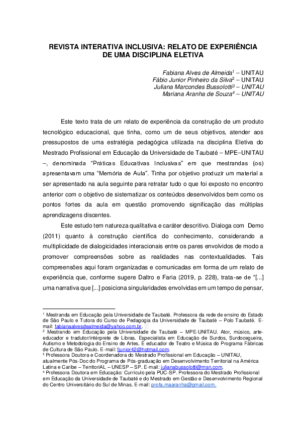 Pdf Revista Interativa Inclusiva Relato De ExperiÊncia De Uma