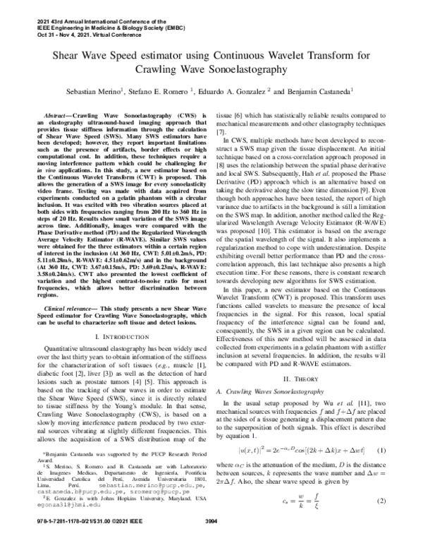 (PDF) Shear Wave Speed estimator using Continuous Wavelet Transform for Crawling Wave ...