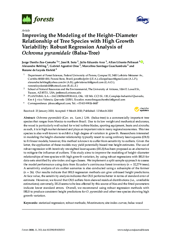 (PDF) Improving the Modeling of the Height–Diameter Relationship of Tree Species with High ...