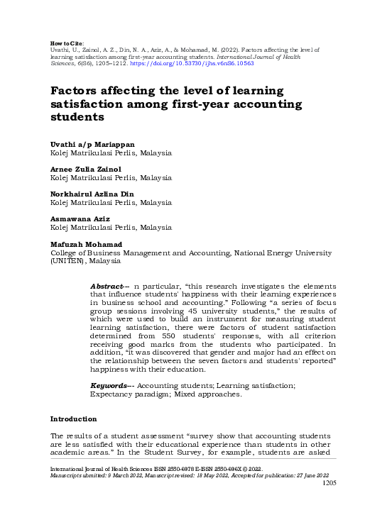 (PDF) Factors affecting the level of learning satisfaction among first-year accounting students