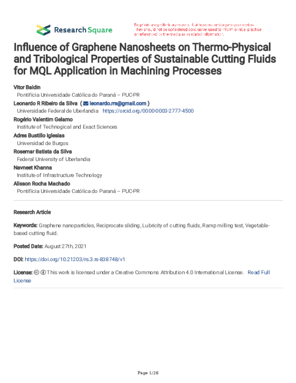 (PDF) Influence of Graphene Nanosheets on Thermo-Physical and Tribological Properties of ...