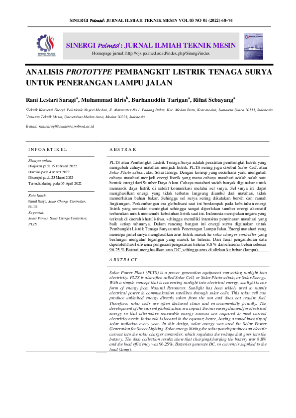 (PDF) Analisis Prototype Pembangkit Listrik Tenaga Surya Untuk ... (PDF) Analisis Prototype Pembangkit Listrik Tenaga Surya Untuk ...