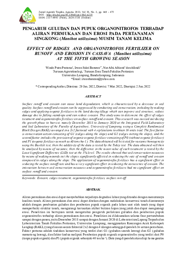 (PDF) PENGARUH GULUDAN DAN PUPUK ORGANONITROFOS TERHADAP ALIRAN PERMUKAAN DAN EROSI PADA ...