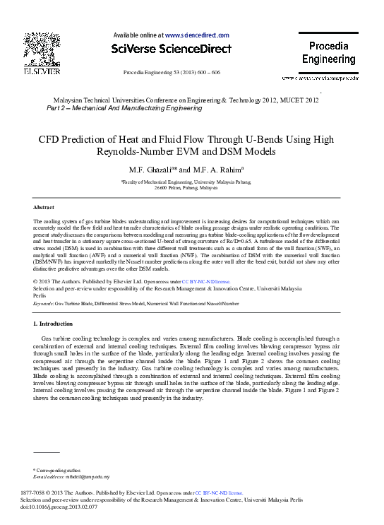 (PDF) CFD Prediction of Heat and Fluid Flow through U-Bends using High Reynolds-number EVM and ...