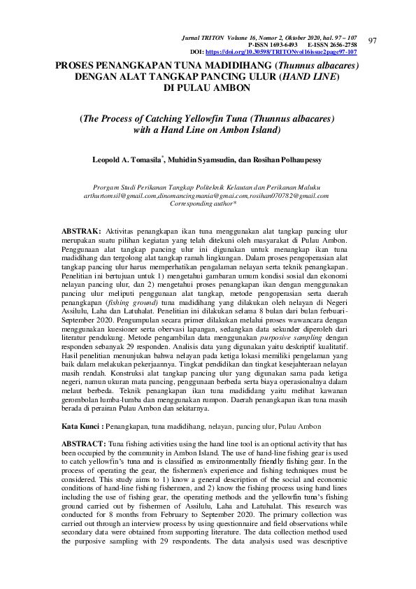 (PDF) PROSES PENANGKAPAN TUNA MADIDIHANG (Thunnus albacares) DENGAN ...