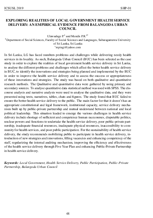 (PDF) EXPLORING REALITIES OF LOCAL GOVERNMENT HEALTH SERVICE DELIVERY ...