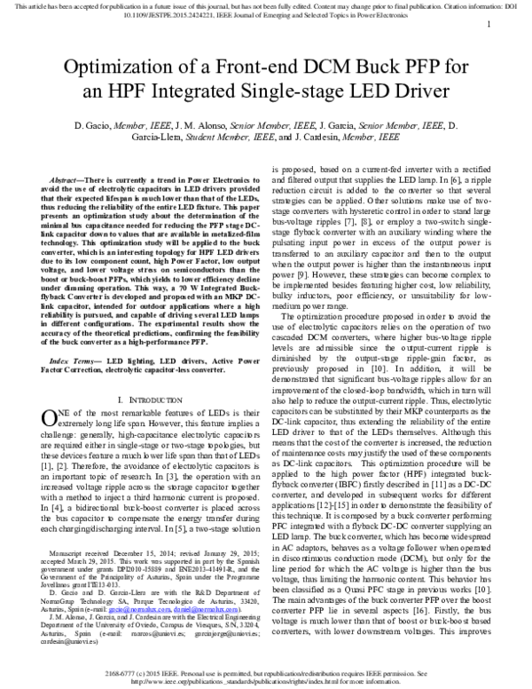 (PDF) Optimization of a Front-end DCM Buck PFP for an HPF Integrated ...