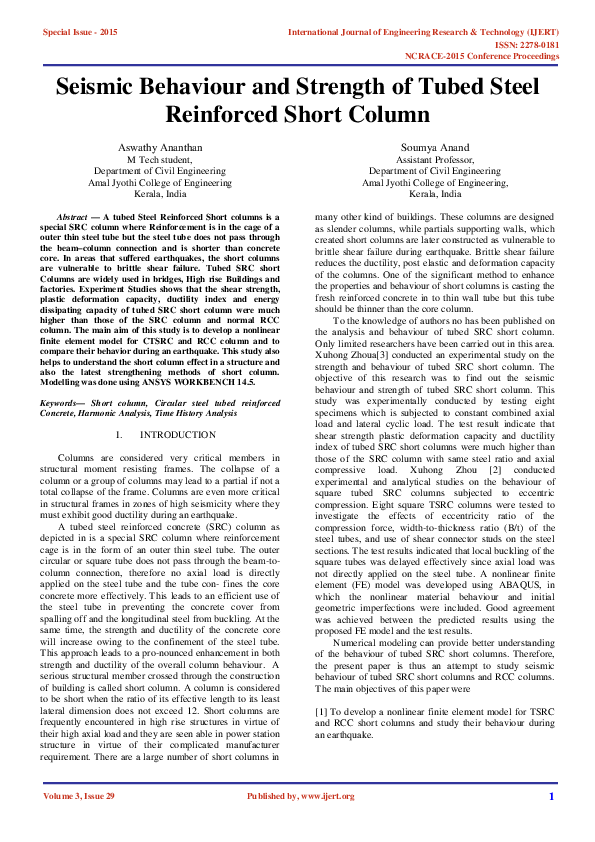 (PDF) Seismic Behaviour and Strength of Tubed Steel Reinforced Short Column