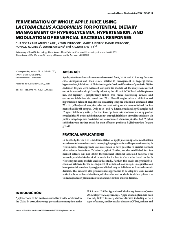 (PDF) Fermentation of Whole Apple Juice Usinglactobacillus ...