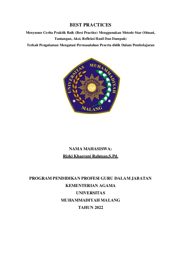 (PDF) Menyusun Cerita Praktik Baik (Best Practice) Menggunakan Metode ...