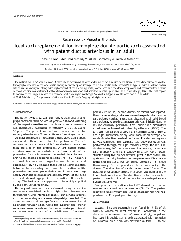 (PDF) Total arch replacement for incomplete double aortic arch ...