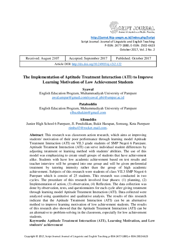 (PDF) The Implementation of Aptitude Treatment Interaction (ATI) to ...