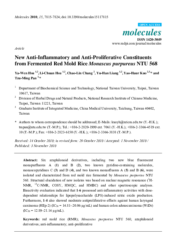 (PDF) New Anti-Inflammatory and Anti-Proliferative Constituents from ...