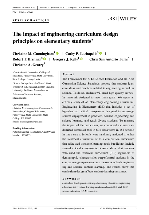 (PDF) The impact of engineering curriculum design principles on ...