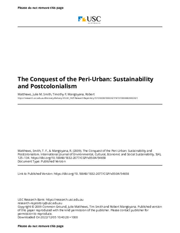 (PDF) Conquest of the peri-urban: sustainability and post-colonialism