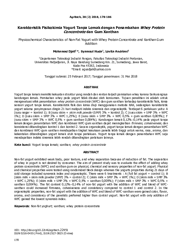 (PDF) Karakteristik Fisikokimia Yogurt Tanpa Lemak dengan Penambahan Whey Protein Concentrate ...