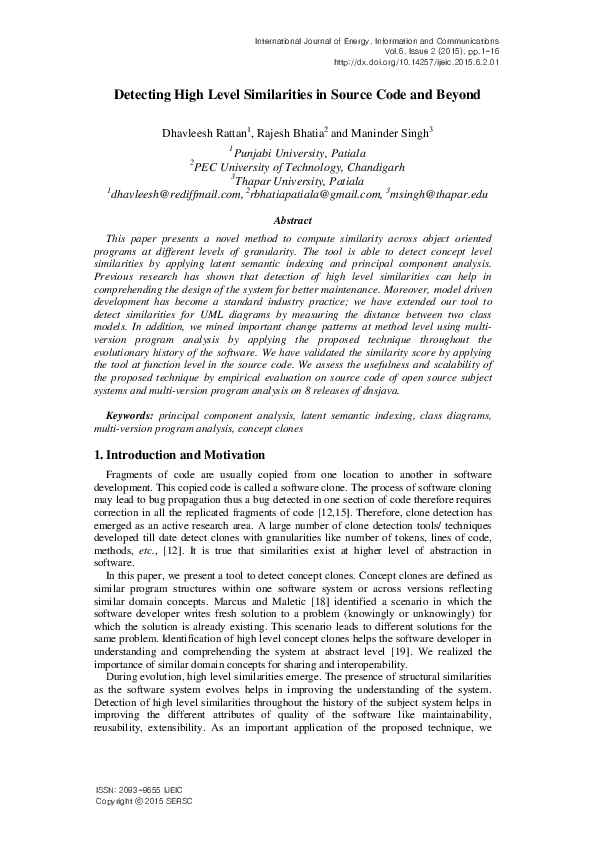 (PDF) Detecting High Level Similarities in Source Code and Beyond