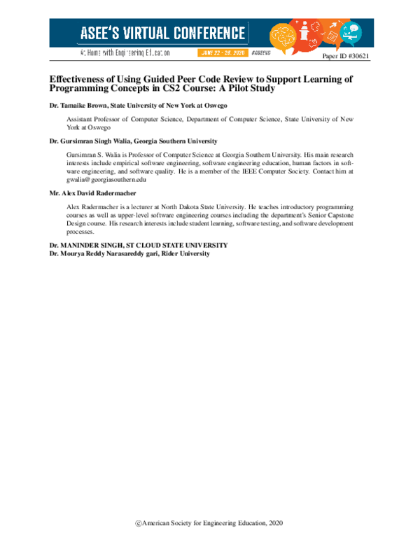 (PDF) Effectiveness of Using Guided Peer Code Review to Support ...