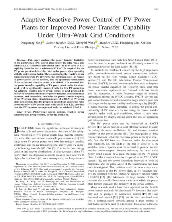 (PDF) Adaptive Reactive Power Control of PV Power Plants for Improved ...