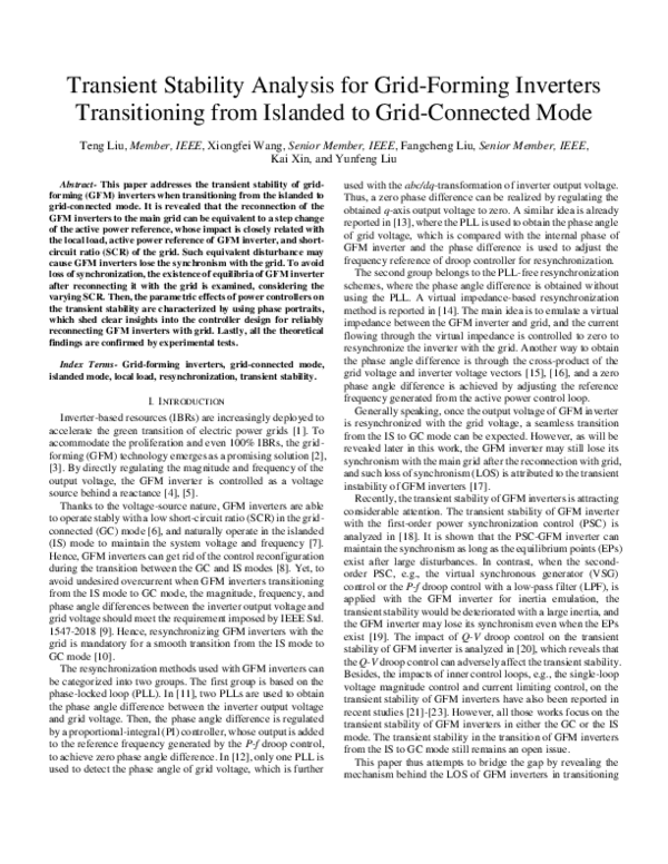 (PDF) Transient Stability Analysis for Grid-Forming Inverters ...