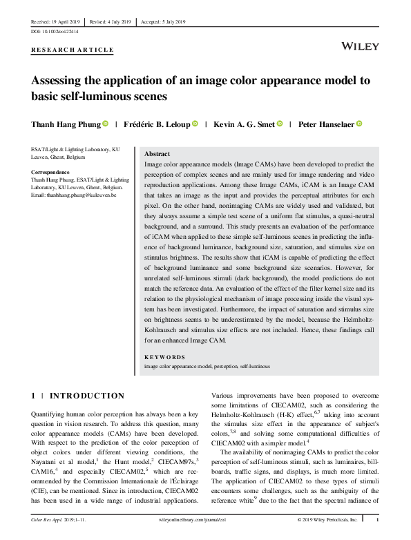 (PDF) Assessing the application of an image color appearance model to ...