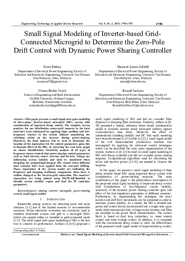 (PDF) Small Signal Modeling of Inverter-based Grid-Connected Microgrid to Determine the Zero ...